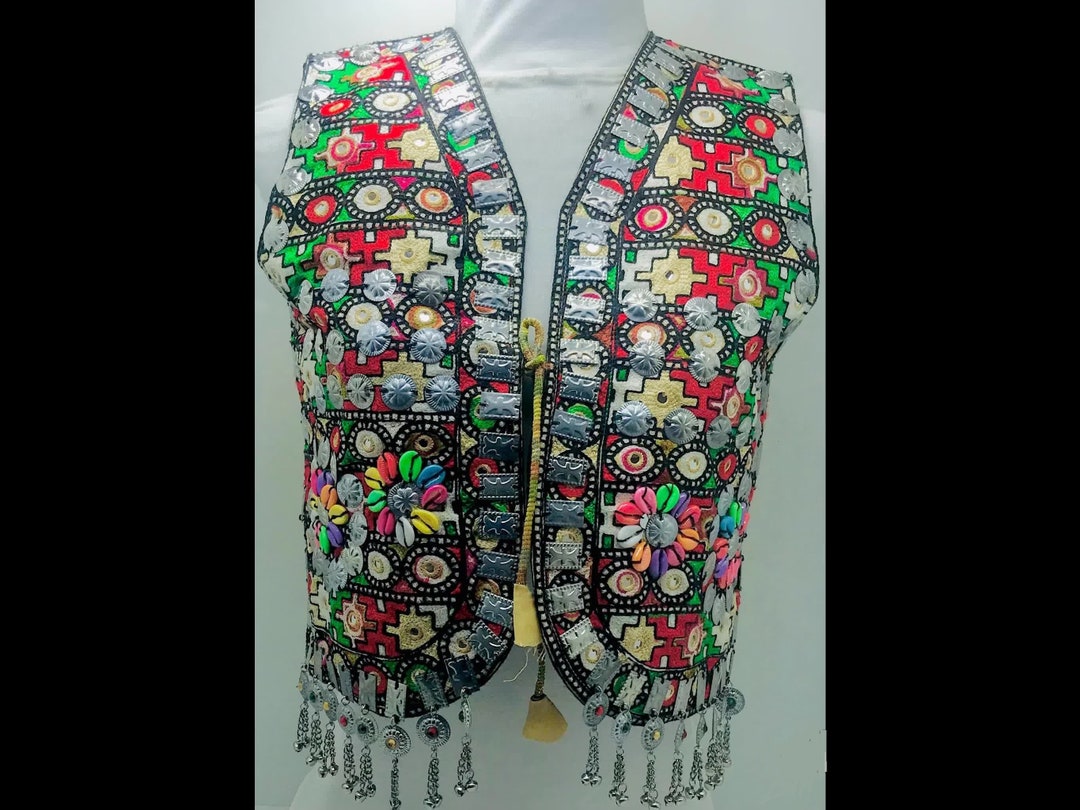 Afghan Vest, Multicolor Handmade Embroidered Vest With Silver Motifs ...