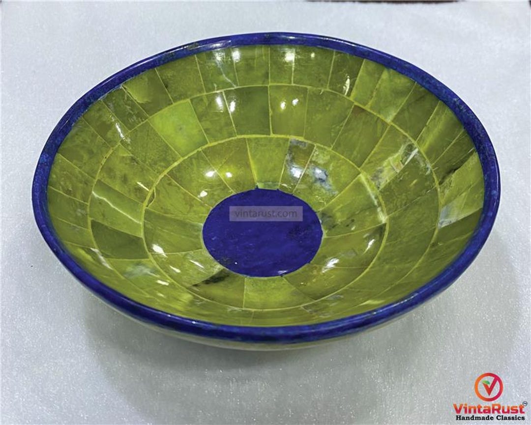 Handcrafted Lapis Lazuli & Green Jade Mosaic Gemstone Bowl - Etsy