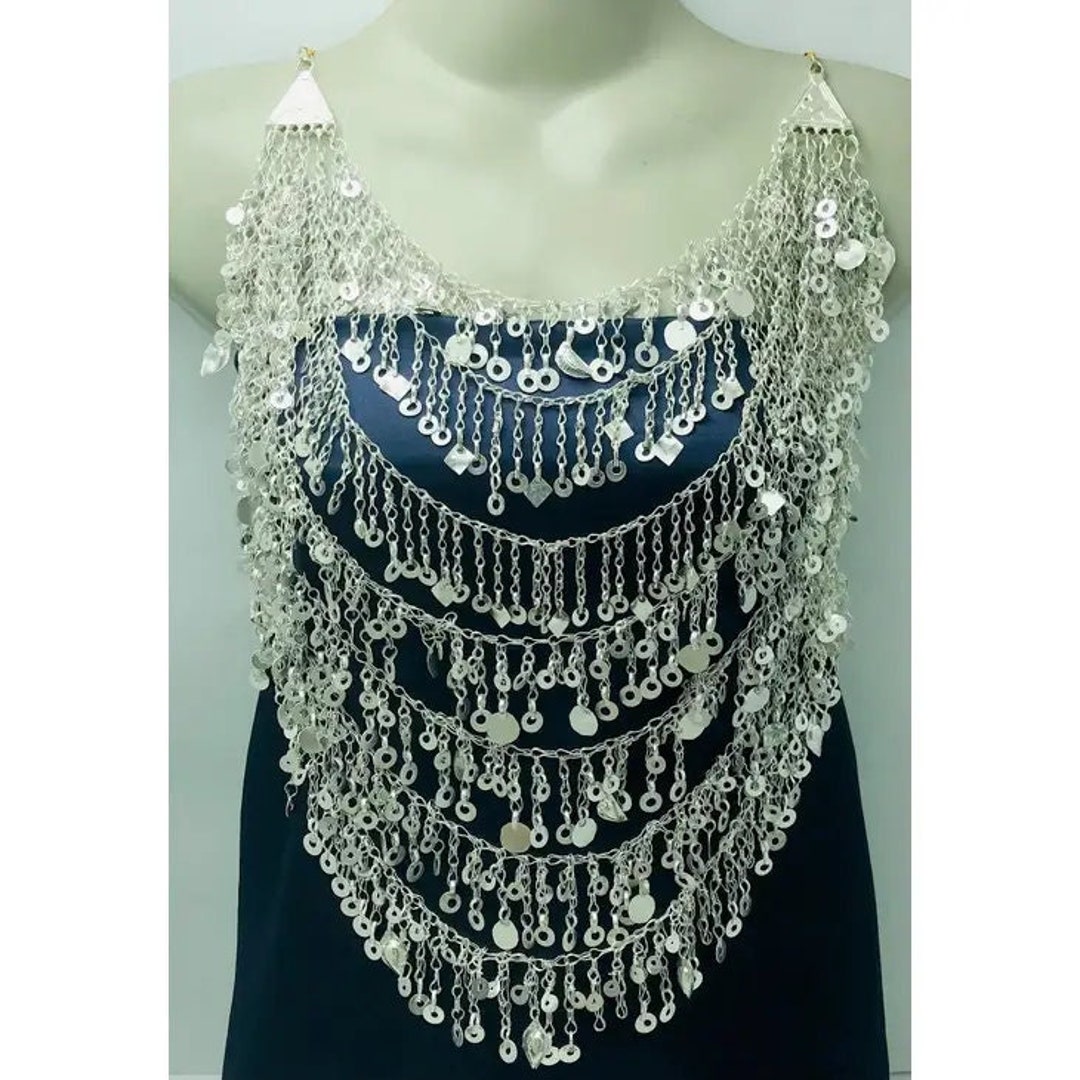 Handmade Silver Kuchi Bib Necklace: Afghan Tribal Tassel Jewelry - Etsy