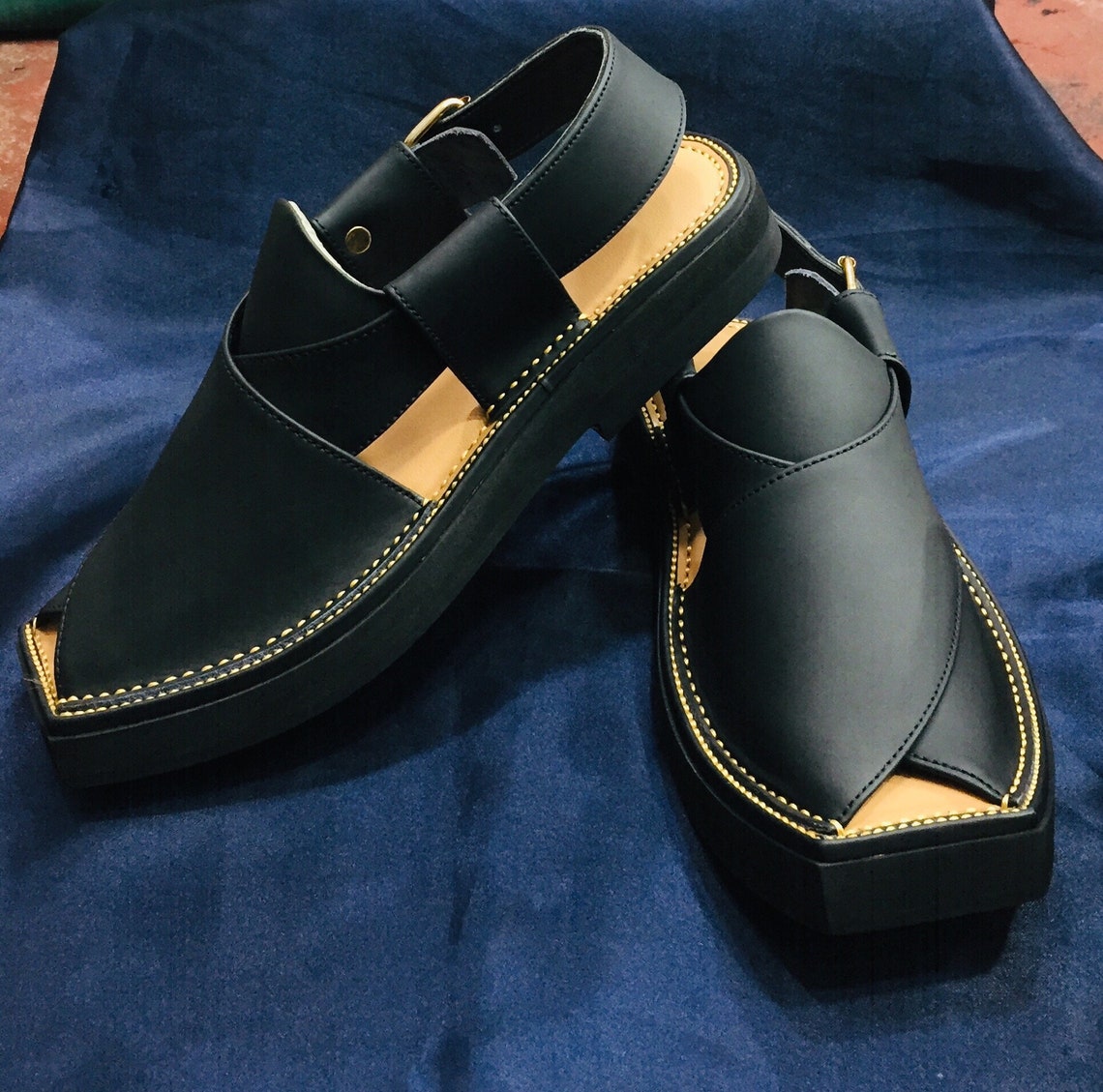 Black Peshawari Chappal Leather Men Sandals Gents Shoes - Etsy