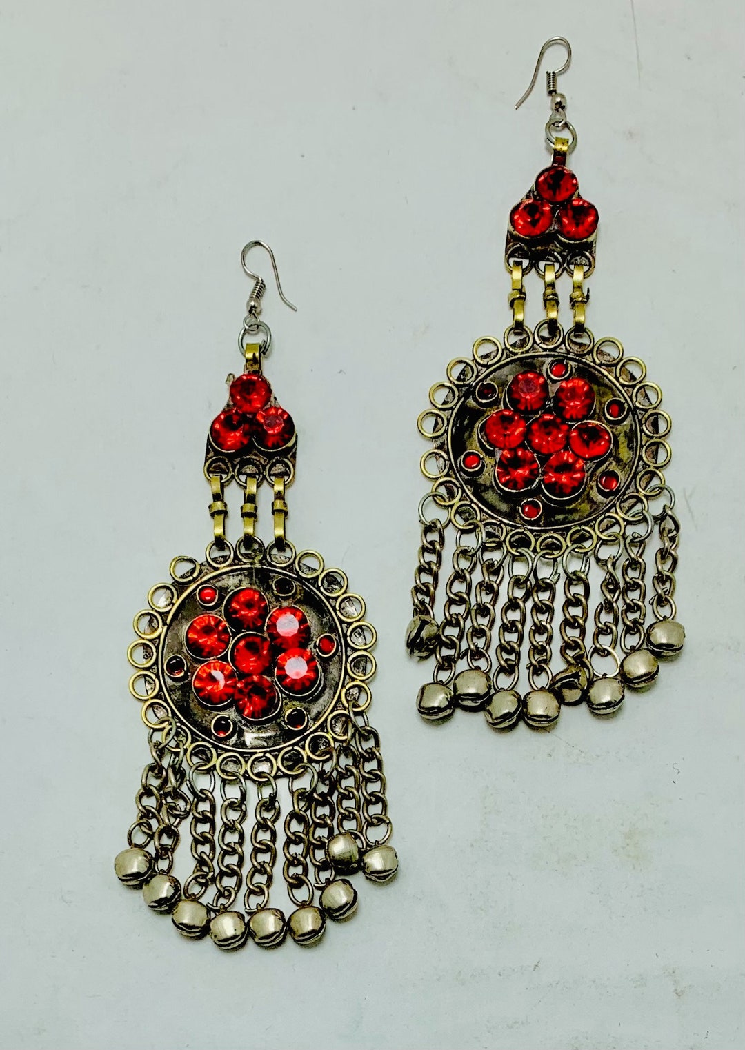 Kuchi Red Dangle Earrings, Massive Ethnic Afghan Earrings, Kuchi Tribal Jewelry, Boho Dangle ...