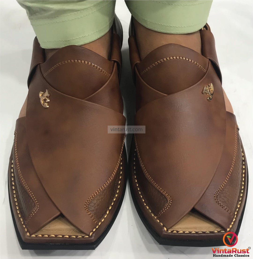 Handmade Leather Peshawari Chappal Sandal: Traditional Tan Gents Shoes ...