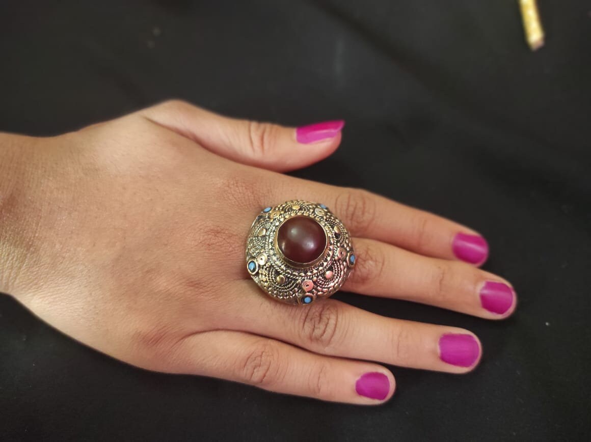 Massive Kuchi Ring With Stone Stone Ring Tribal Ethnic Ring | Etsy
