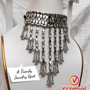 Tribal Mirror Choker Necklace: Ethnic Silver Tassel Jewelry - Etsy