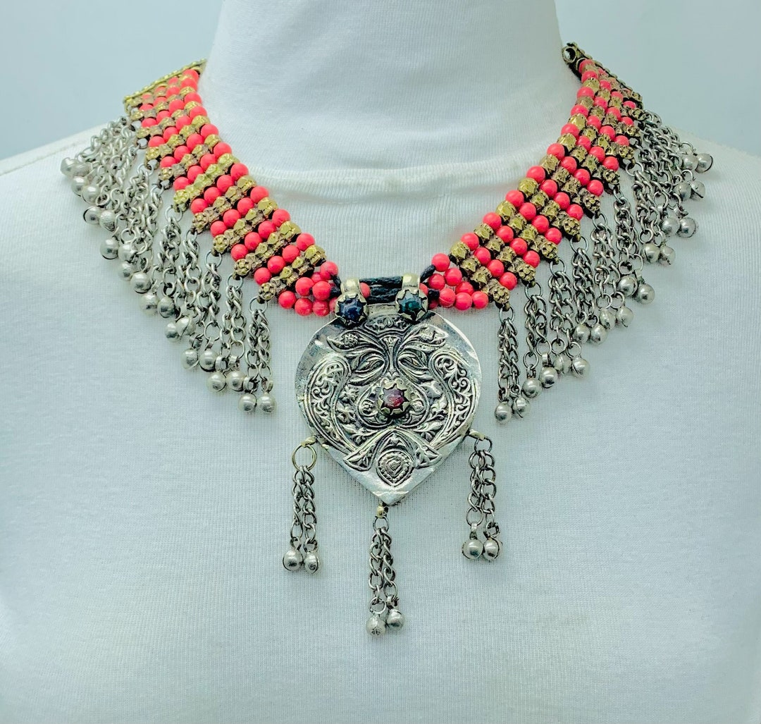Handmade Beaded Kuchi Pendant Necklace: Bohemian Tribal Jewelry - Etsy