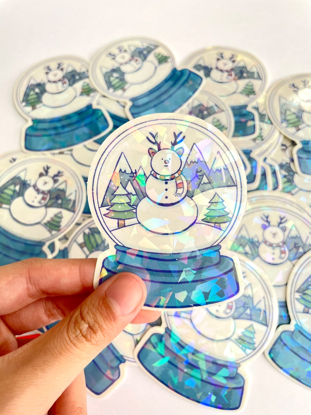 Snowman Snow Globe Sticker || Holographic Sticker / Clear Sticker ...