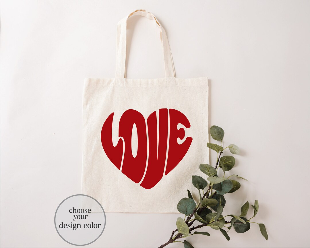 Love Heart Canvas Tote Bag: Valentine's Gift - Etsy