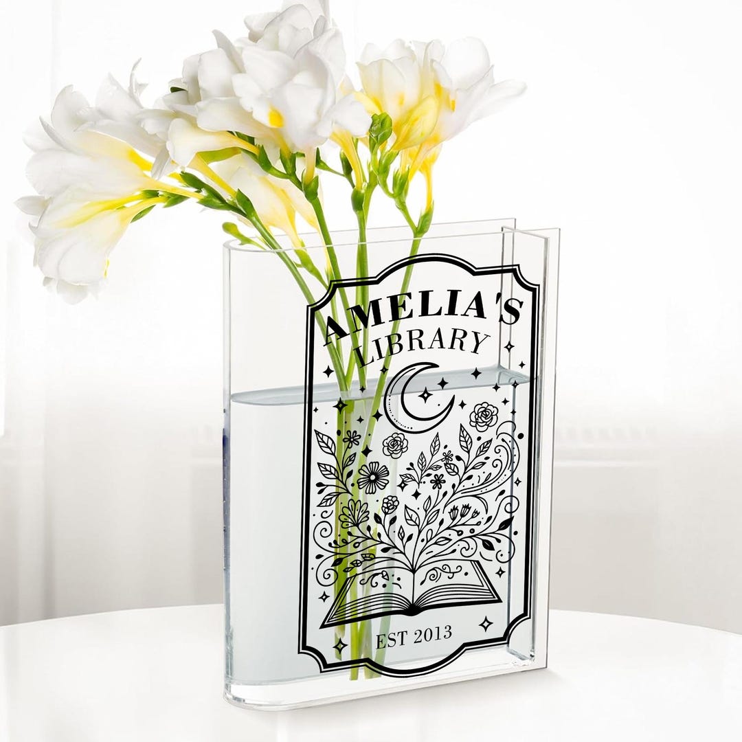 Custom Library Book Vase, Personalized Book Lover Gift, Celestial ...