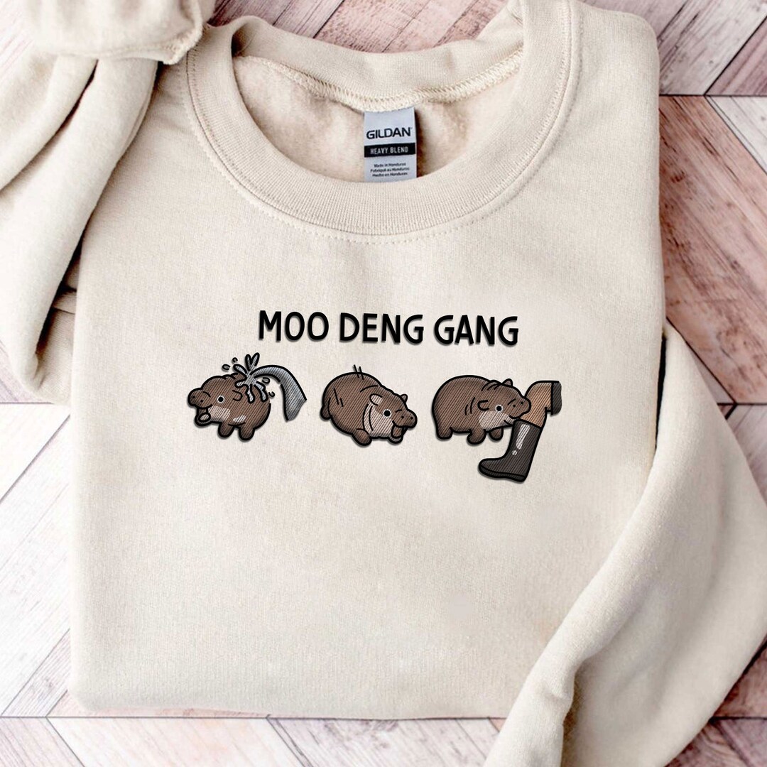 Embroidered Moo Deng Gang T Shirt - Etsy
