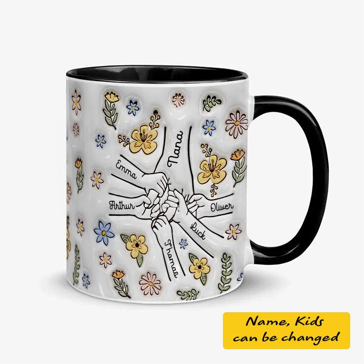 Personalized Kids Holding Mom's Hand 3D Inflated Effect Mug, Mom You ...