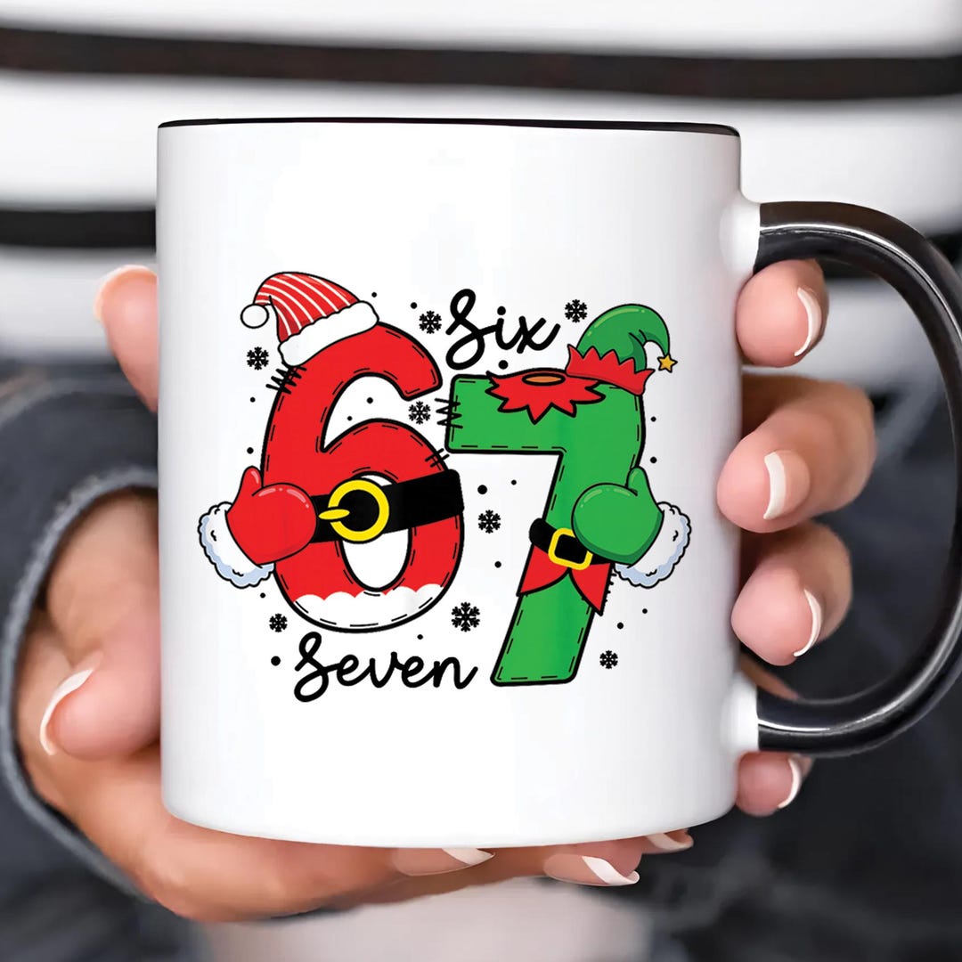 Christmas 67 Mug, Funny Number 67 Xmas Cup, Santa & Elf Numbers Mug ...