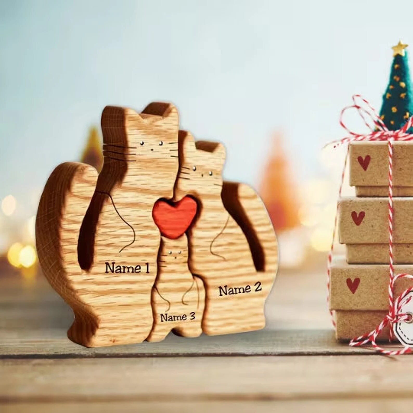Custom Wooden Cat Puzzle, Cat Family Puzzle, Family Keepsake Gifts ...