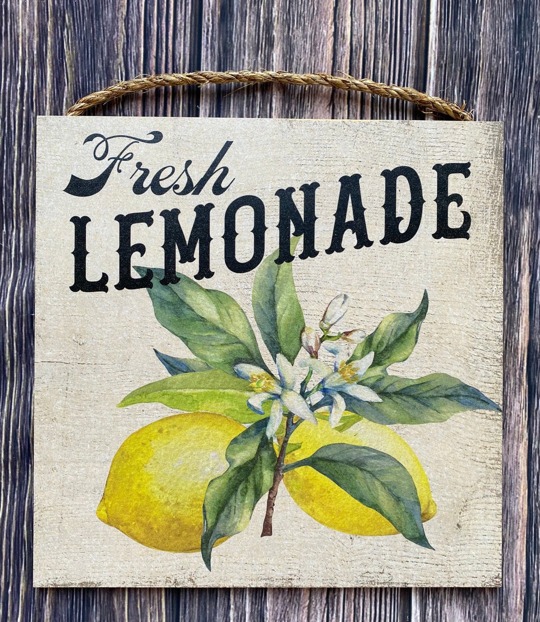 Lemon MDF Sign With Rope - Etsy