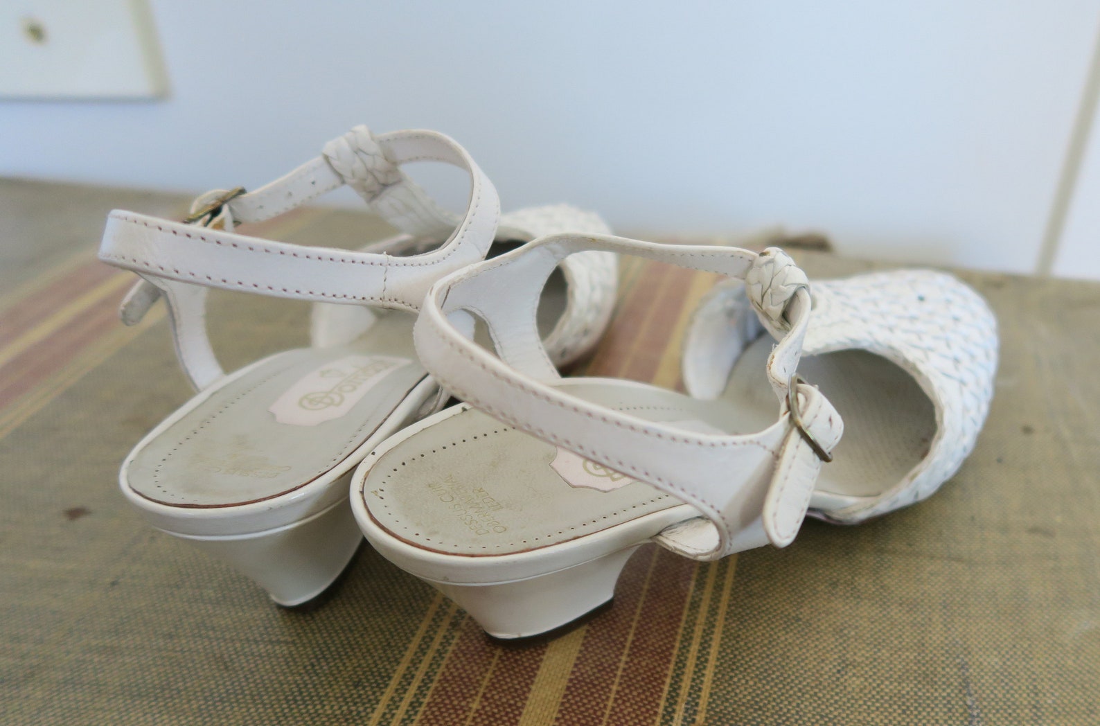 Vintage 1980s White Leather Woven Slingback Sandals - Etsy