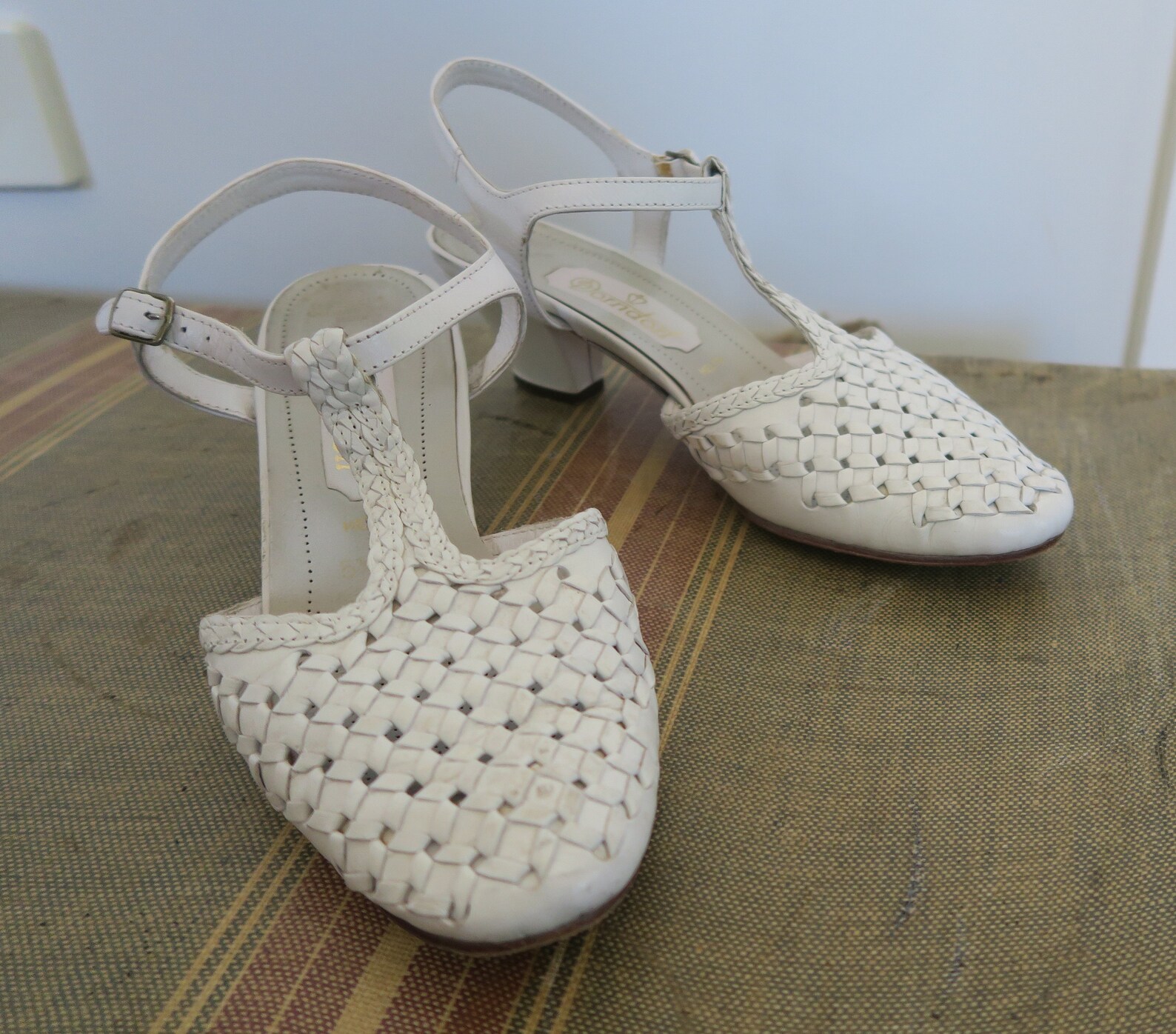 Vintage 1980s White Leather Woven Slingback Sandals - Etsy