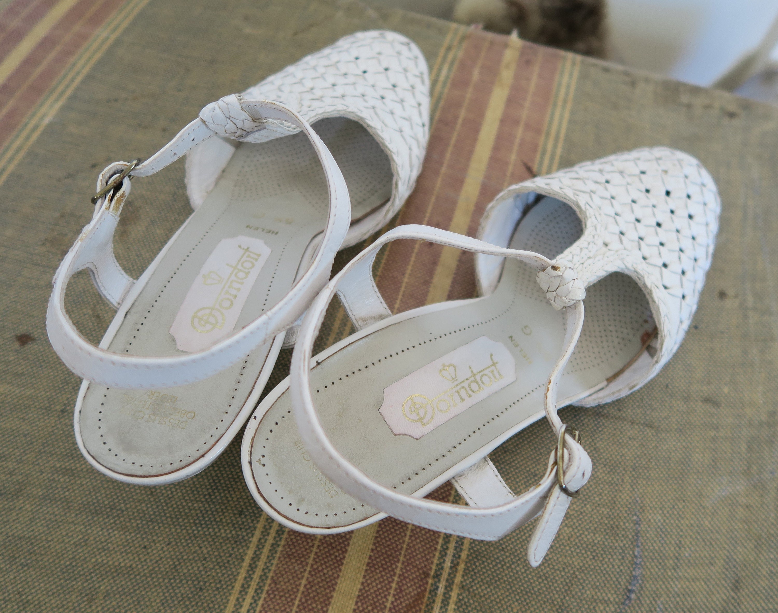 Vintage 1980s White Leather Woven Slingback Sandals - Etsy