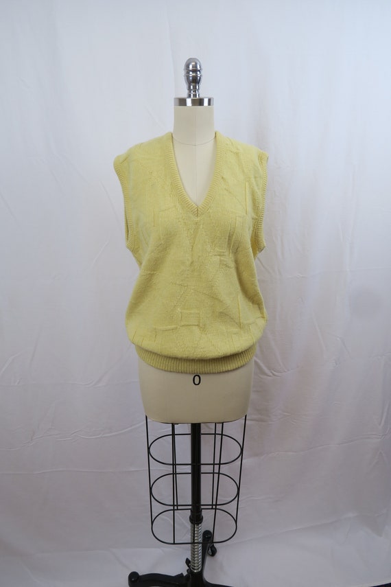 Vintage Butter Yellow Textured Knit Wool Sweater Vest - Gem