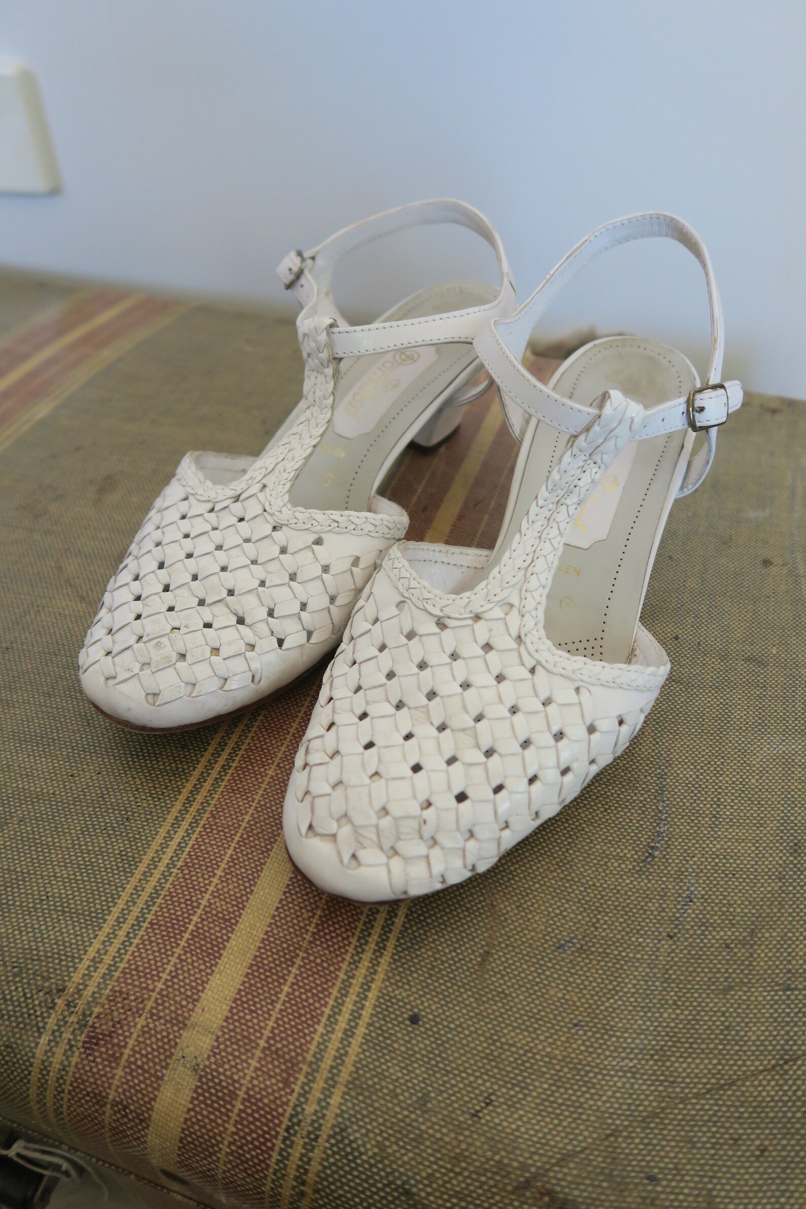 Vintage 1980s White Leather Woven Slingback Sandals - Etsy
