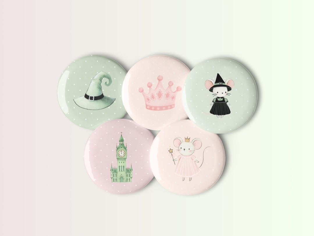 Wicked-inspired Button Set (5-pack), Elphaba & Glinda Pastel Pins ...