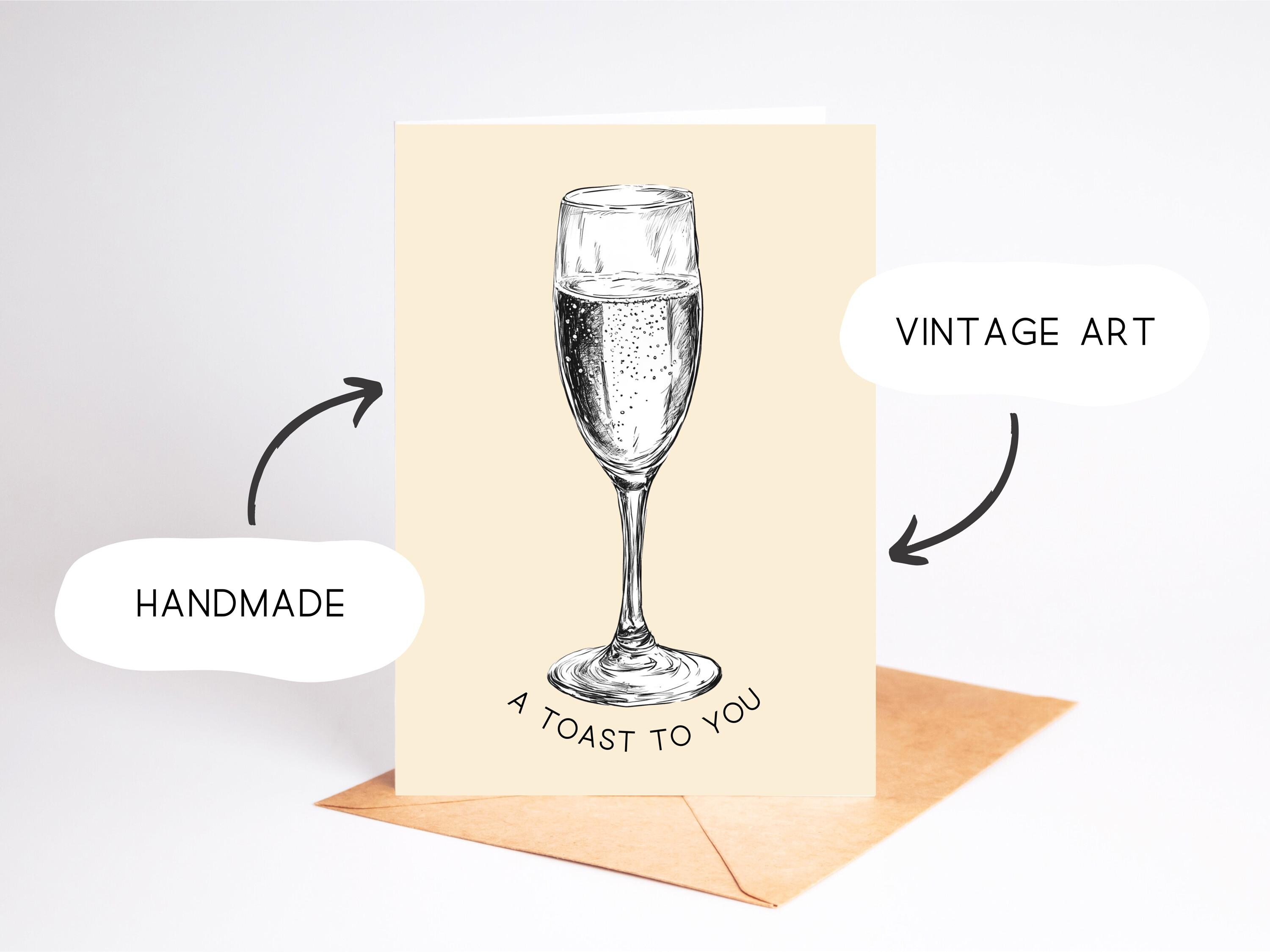 Vintage Celebration Card, A Toast to You Greeting Card, Champagne Glass ...