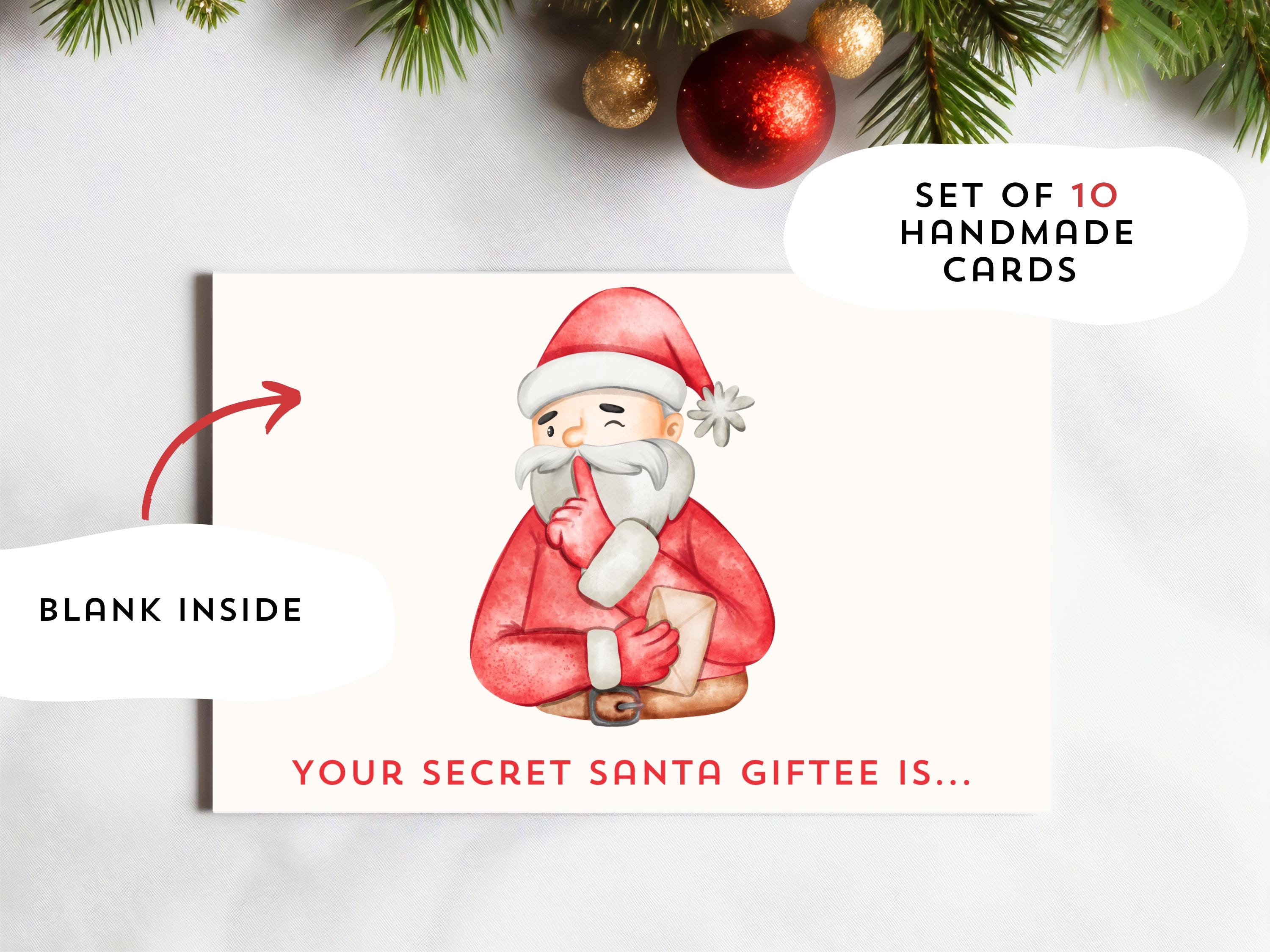 Set of 10 Handmade Secret Santa Cards Secret Santa Giftee Card ...