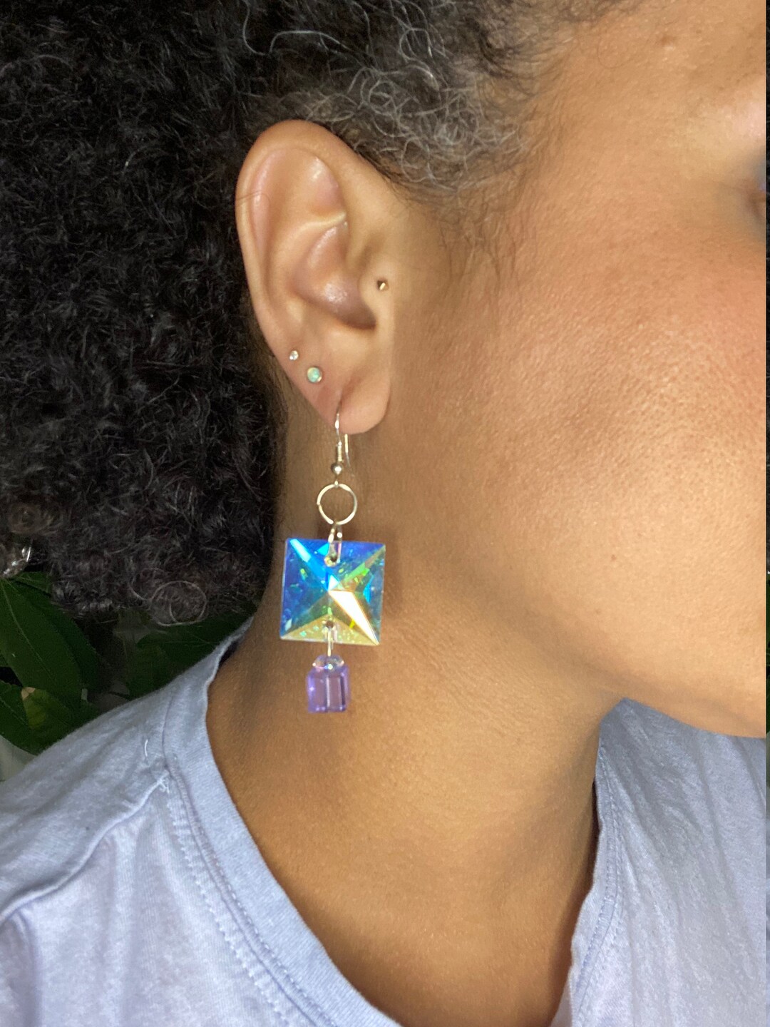 Holographic Square High-shine Light Beam Earrings - Etsy