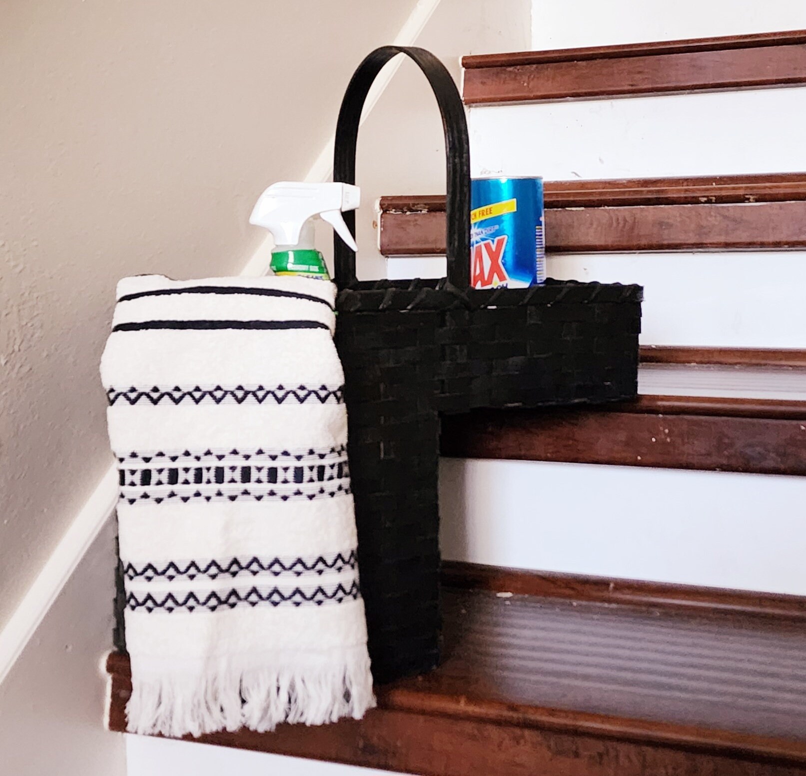 Wicker/rattan Decorative Storage Stair Basket With Handle brown Decor ...