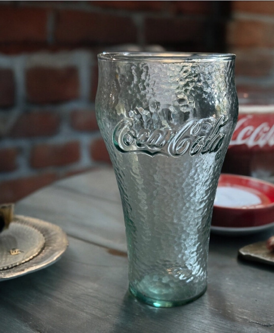 Oversized Green Coca-cola Raised Ripple Letters Pebbled Drinking Glass ...