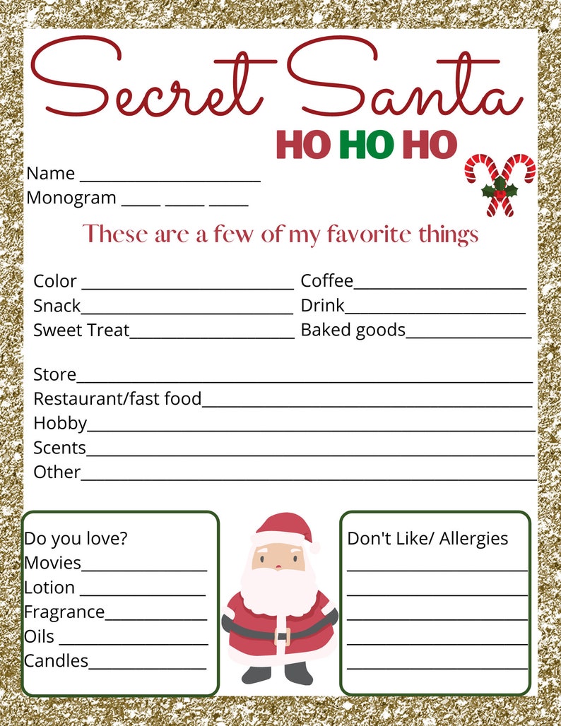 Secret Santa These are a few of my Favorite Things-Digital | Etsy