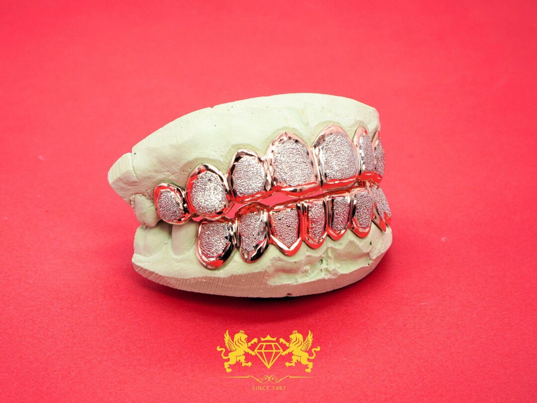 Custom Grillz Rose Color Style Frams and Diamond Dust Fullset Cool for ...