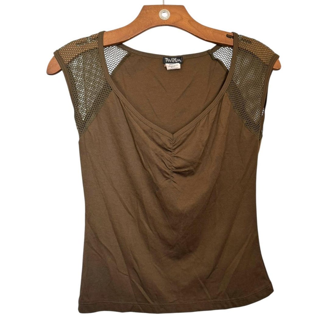 90s Grunge Vintage Tank Top Size Large Tantrum Brown Mesh Shoulder ...