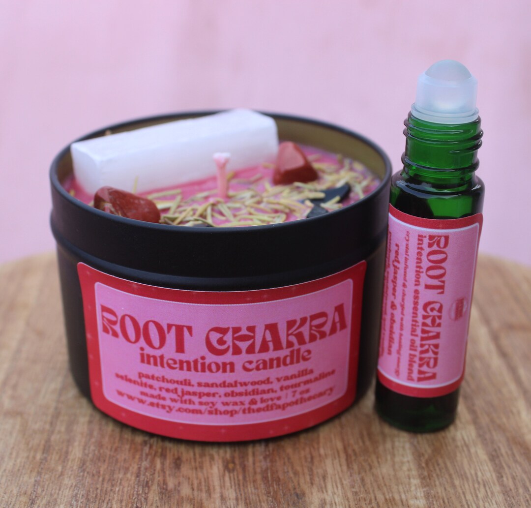 Root Chakra Intention Set | Reiki Charged | Intention Candle | Crystal ...