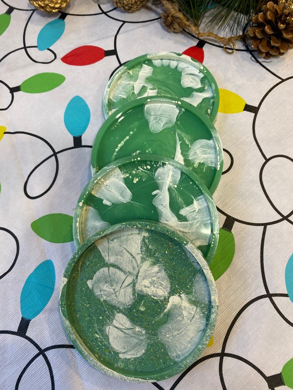 Sea green paint splatter coasters set of 4 | Etsy