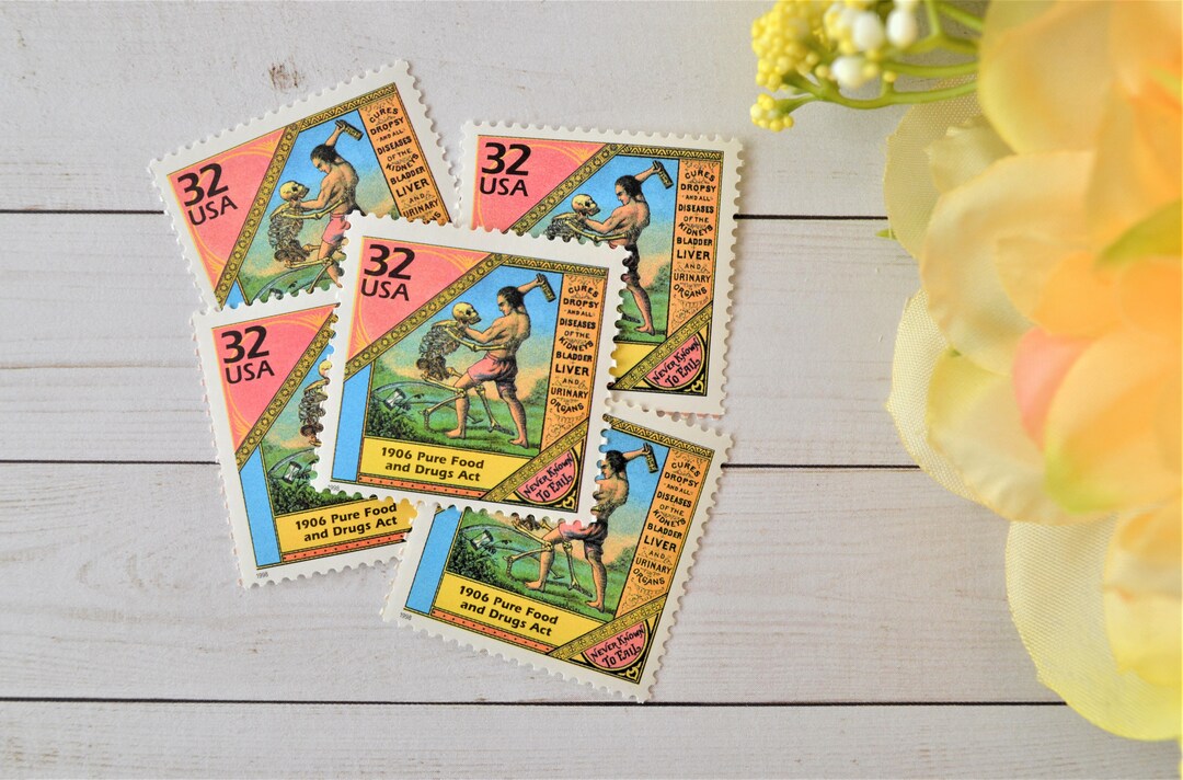 Skeleton Vintage Postage Stamps, 1906 Pure Food and Drugs Act (5) - Etsy