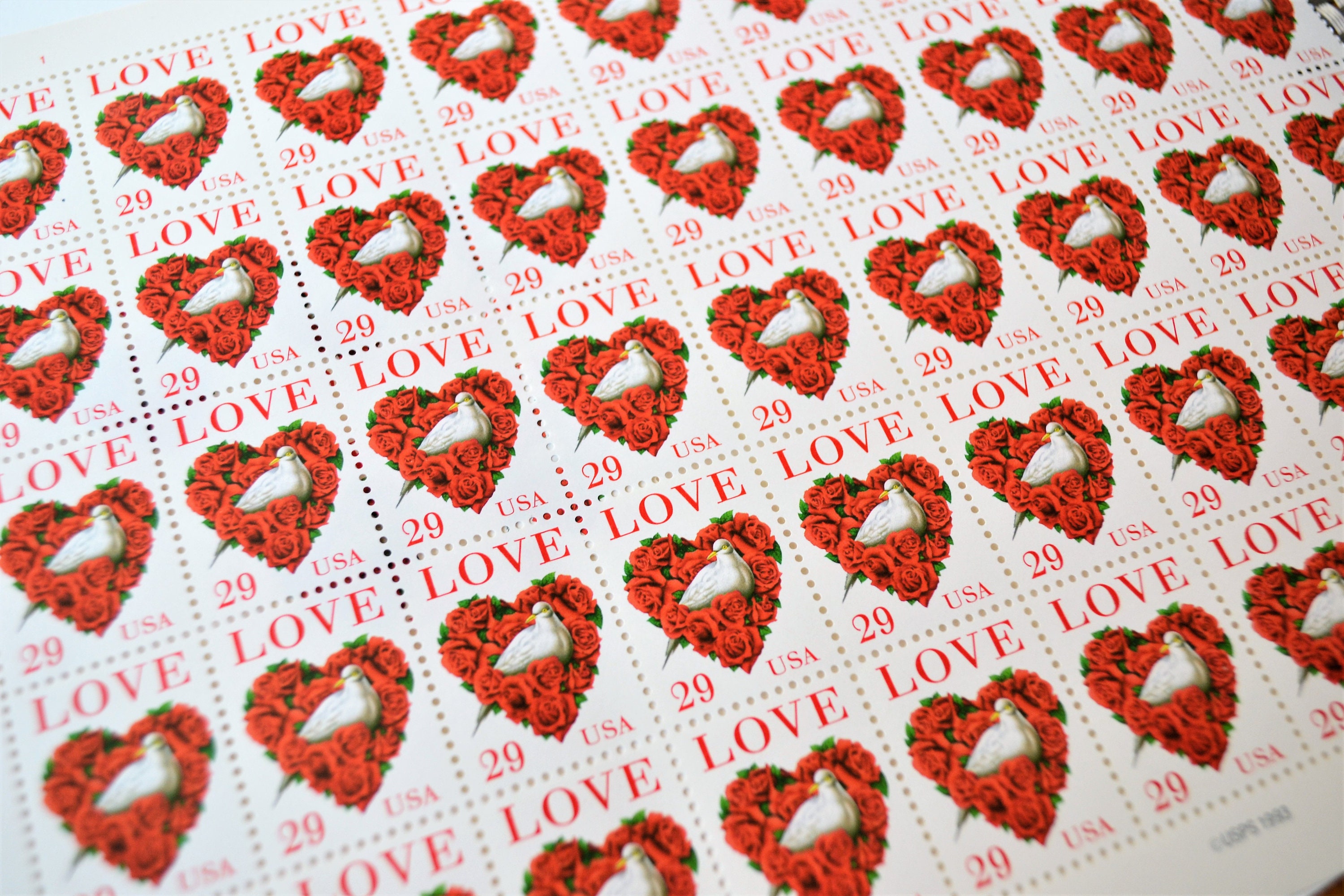 Red Rose Heart Postage Stamps White Dove Love Vintage - Etsy