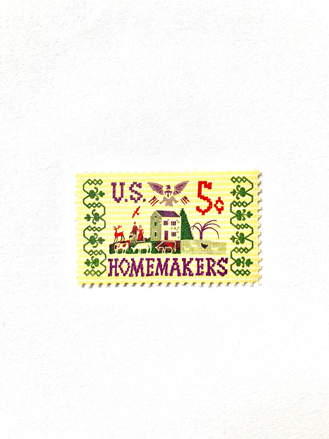 Vintage Yellow Homemakers Cross Stitch Postage Stamps, Farm Scene ...