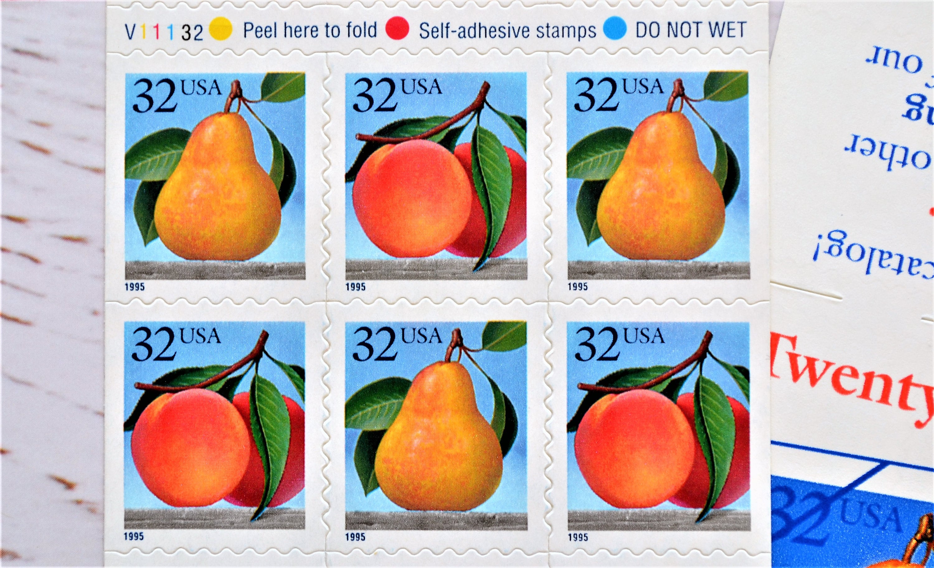 Vintage Peaches and Pears Postage Stamps, Yellow and Peach Colored ...