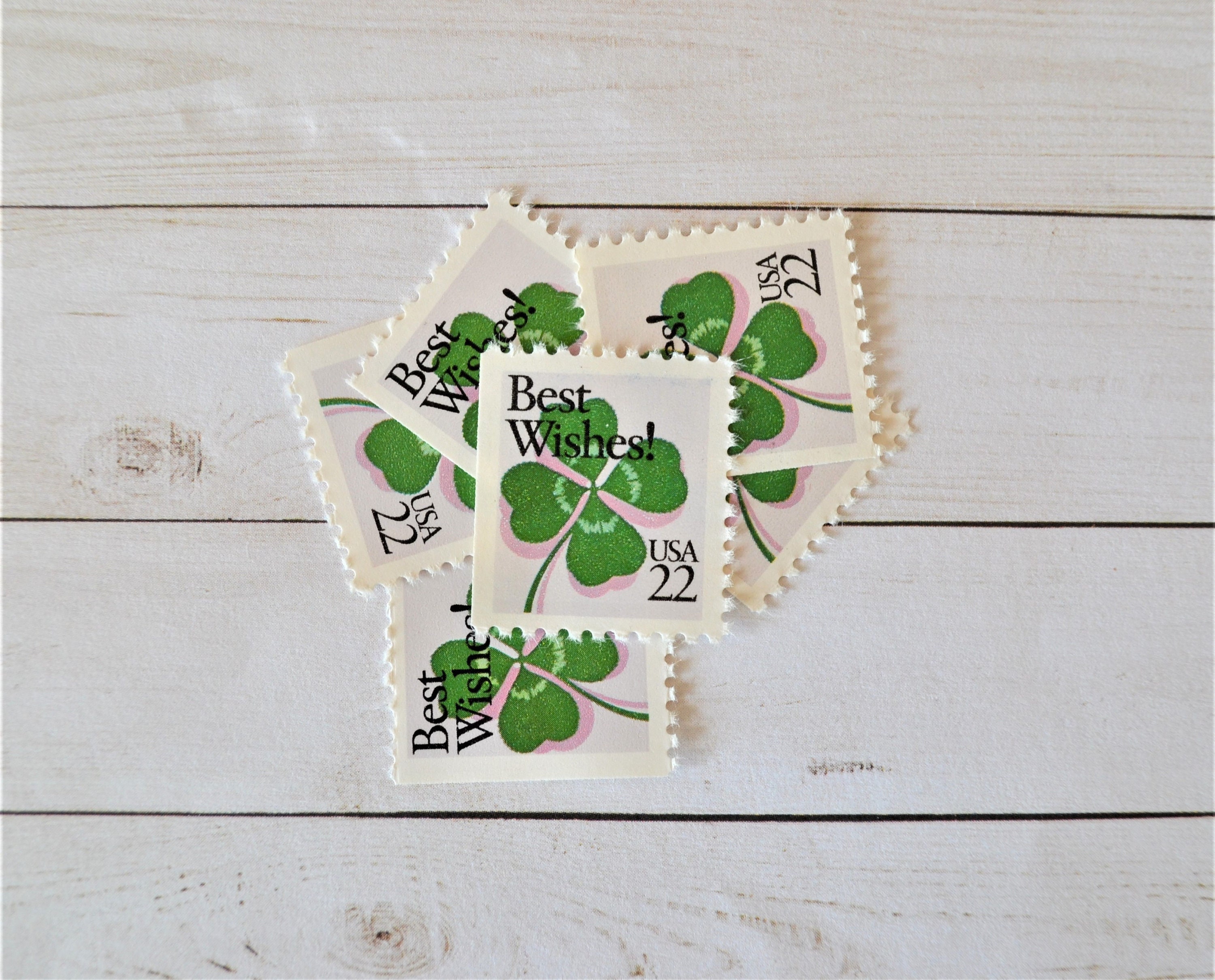 Vintage Best Wishes Stamps, Four Leaf Clover Postage Stamps, St ...