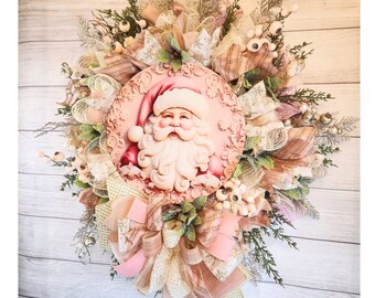 Pink Christmas Round Metal Wreath Sign, Pink Christmas Tree in the Snow ...
