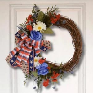 Patriotic Memorial Day Wreath for Front Door, Patriotic 4th of July ...