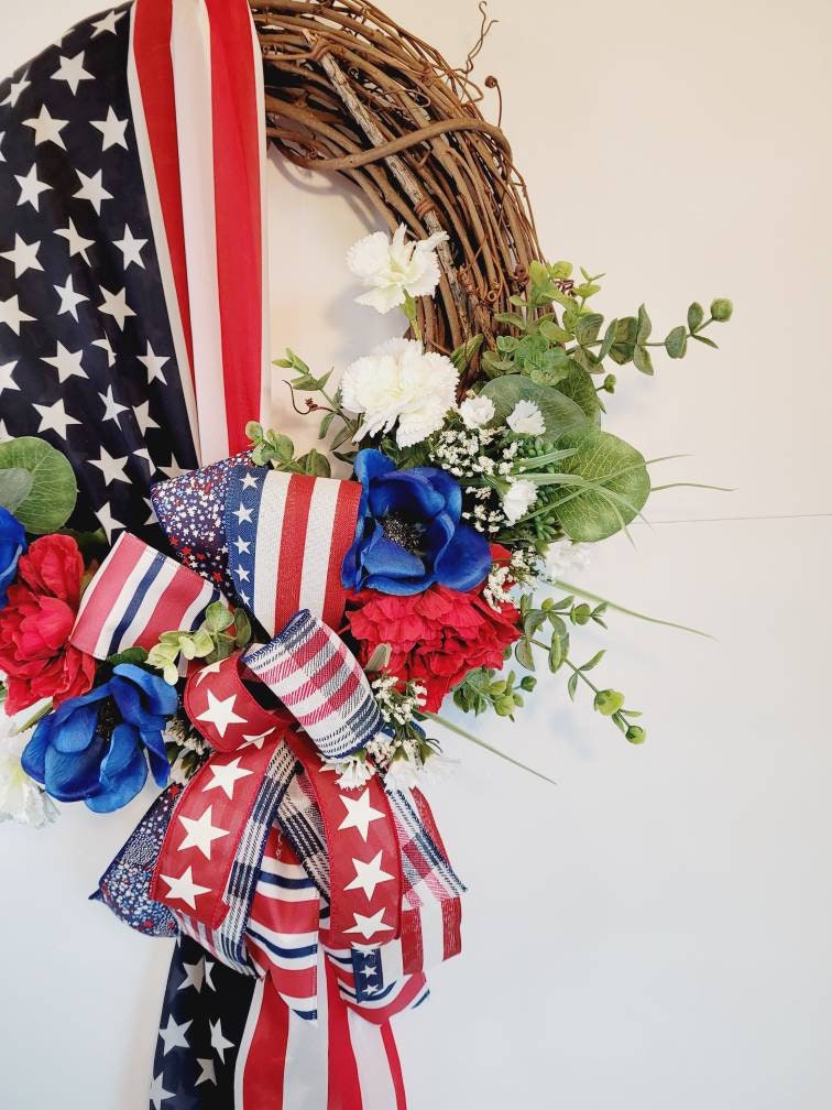 Patriotic Memorial Day Wreath for Front Door, Patriotic Military Family ...