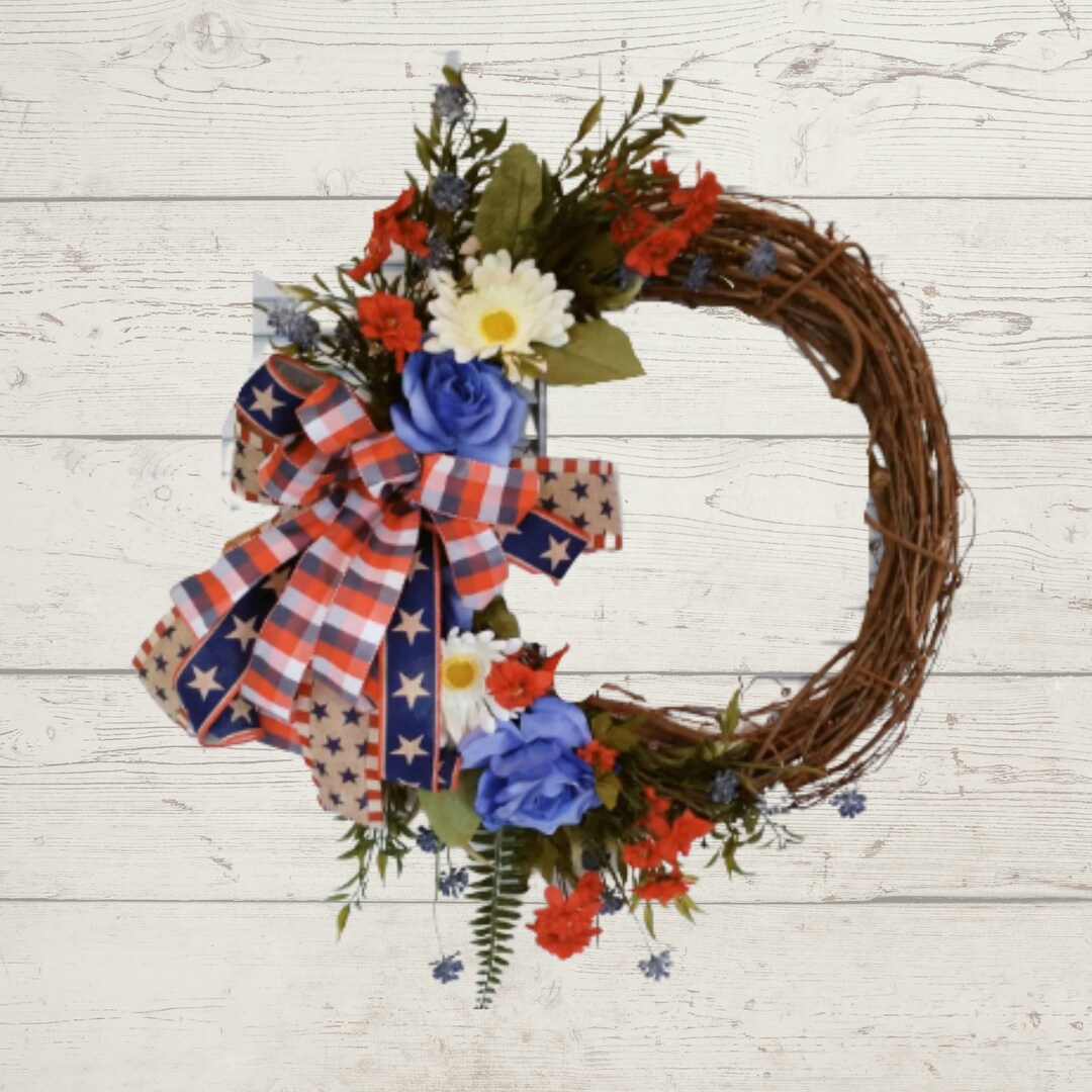Patriotic Memorial Day Wreath for Front Door, Patriotic 4th of July ...