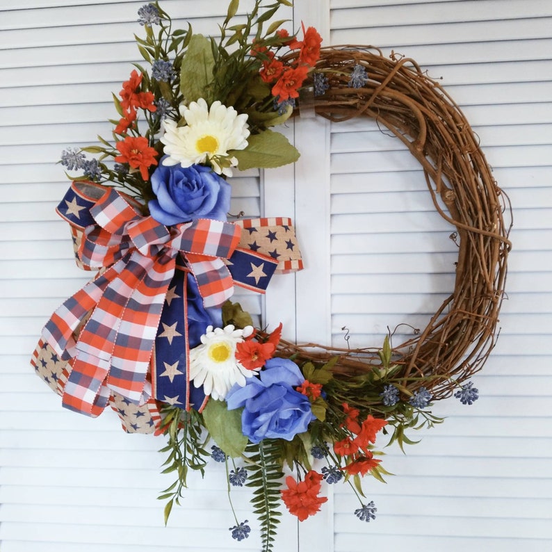 Patriotic Memorial Day Wreath for Front Door, Patriotic 4th of July ...