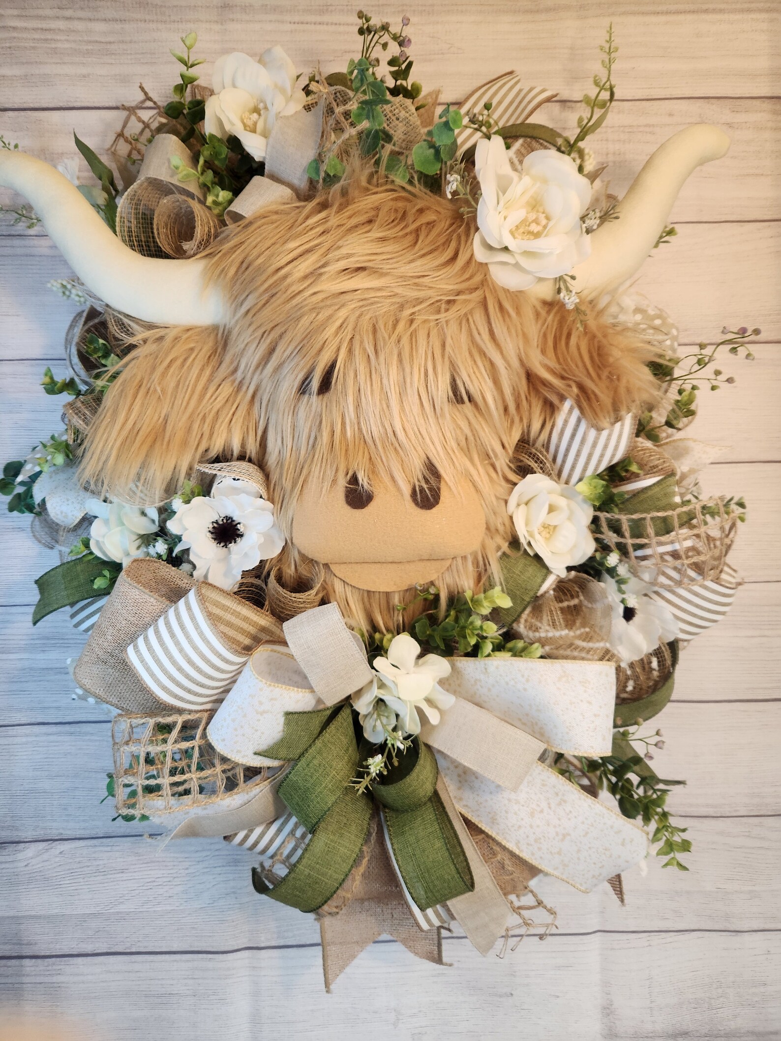 Highland Cow Wreath for Front Door, Everyday Texas Ranch Home Decor ...