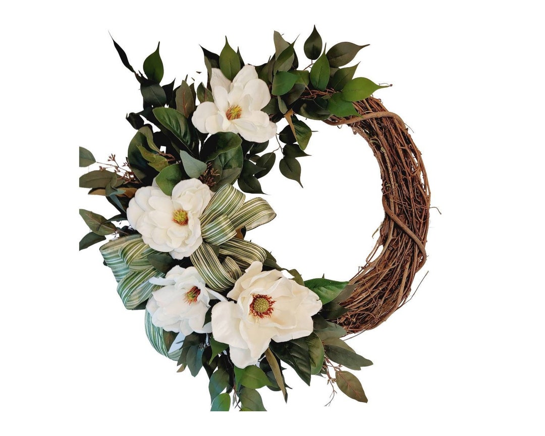 Everyday Spring Magnolia Wreath for Front Door, Spring Farmhouse Wreath ...