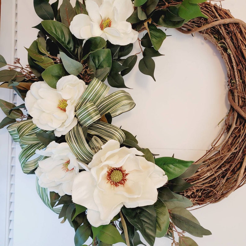 Everyday Spring Magnolia Wreath for Front Door, Spring Farmhouse Wreath ...