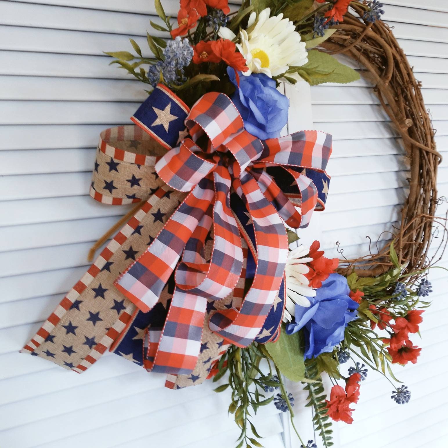 Patriotic Memorial Day Wreath for Front Door, Patriotic 4th of July ...