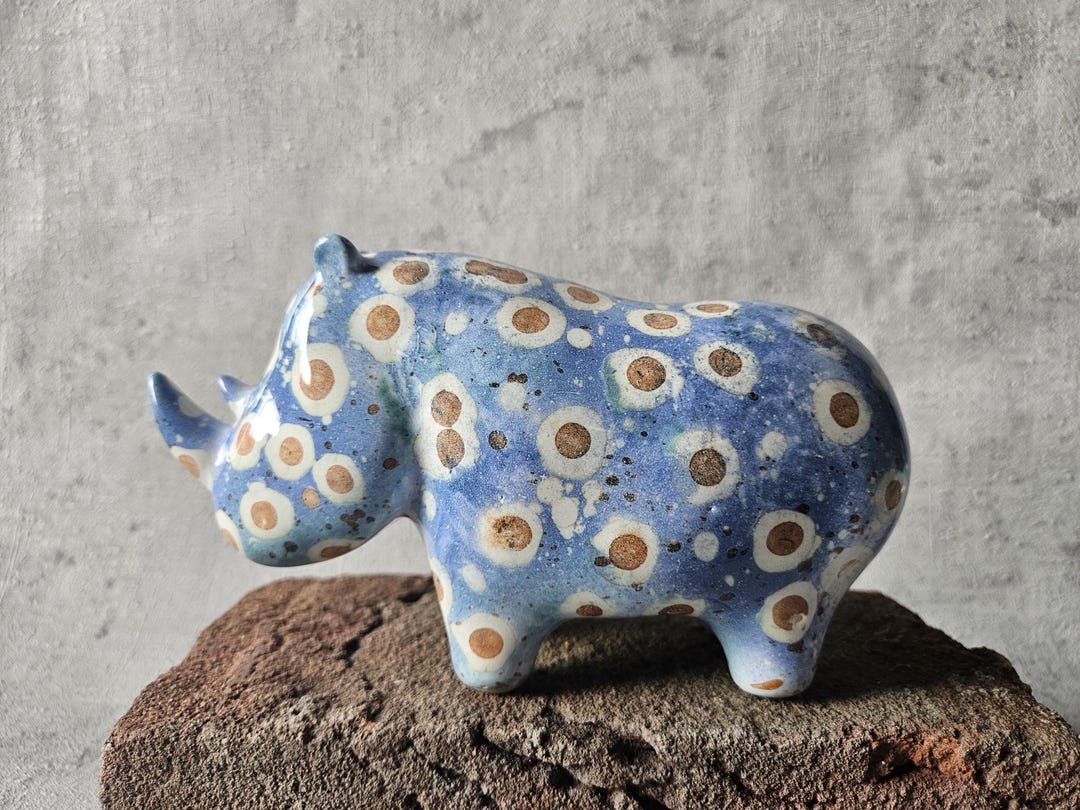 Ceramic Rhino Sculpture, Decorative Rhinoceros Figurine, Artisanal ...