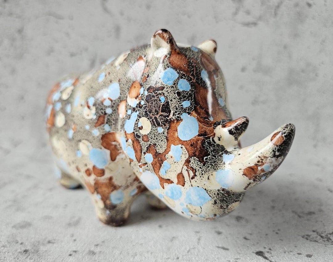 Ceramic Rhino Sculpture, Decorative Rhinoceros Figurine, Artisanal ...