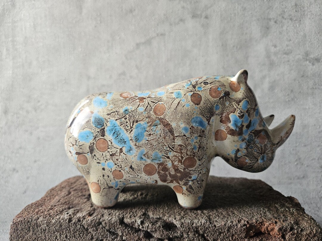 Ceramic Rhino Sculpture, Decorative Rhinoceros Figurine, Artisanal ...
